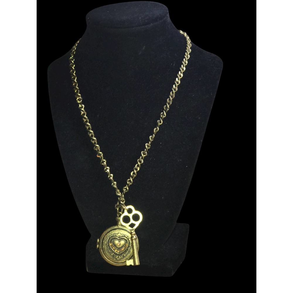 Antique Brushed Gold Locket And Key Necklace - Gem